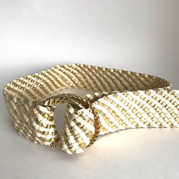 Accessories | Vintage Thick Gold Cream Belt Xl | Poshmark